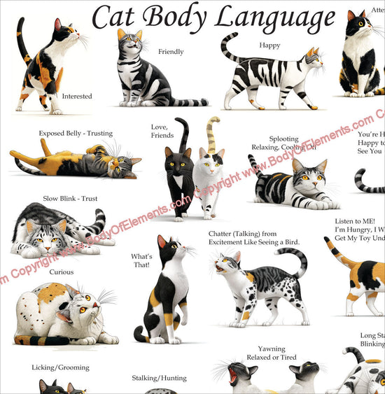 Cat Body Language Poster – Illustrated Guide to Feline Emotions & Beha ...